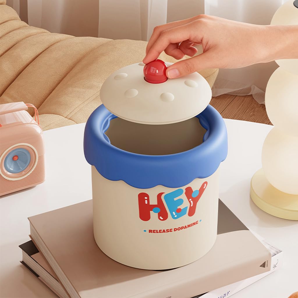 HASTHIP® Kawaii Desk Storage Can with Lid, Cartoon Mini Waste Bin Desk ...